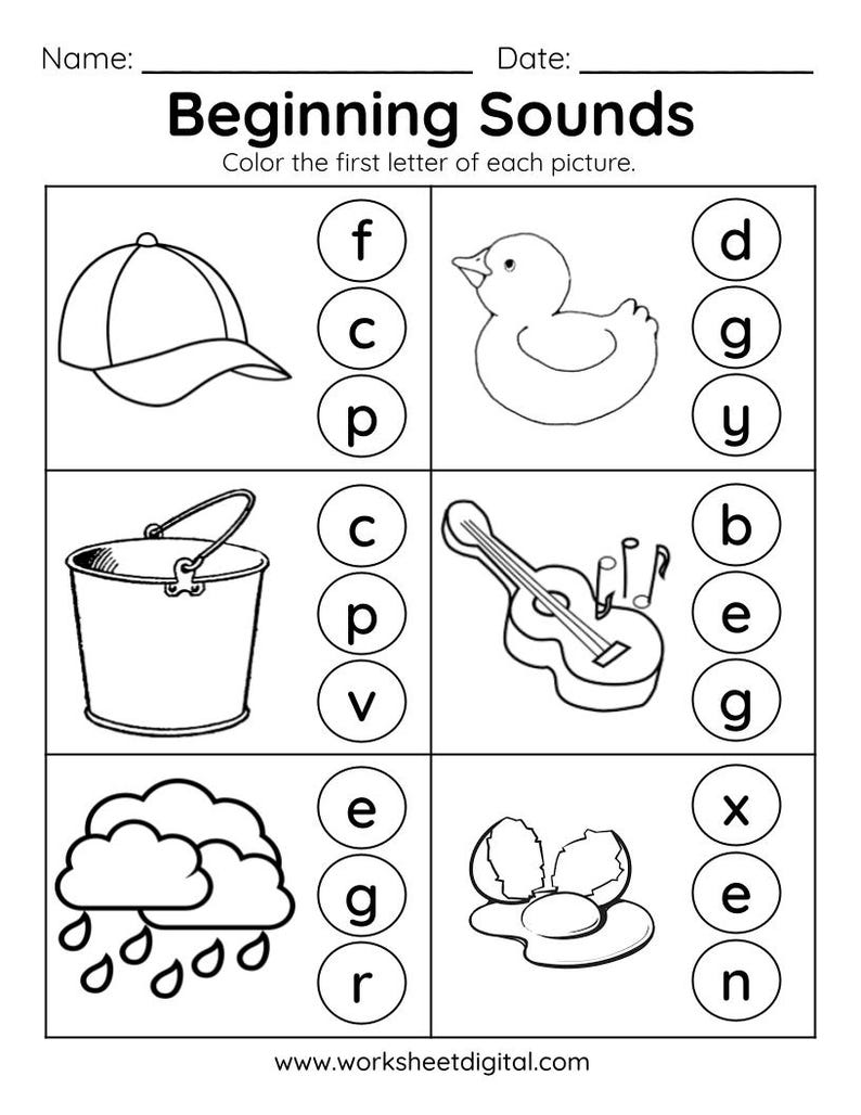 Beginning Sounds Printable Worksheets: Kindergarten Homework (digital ...