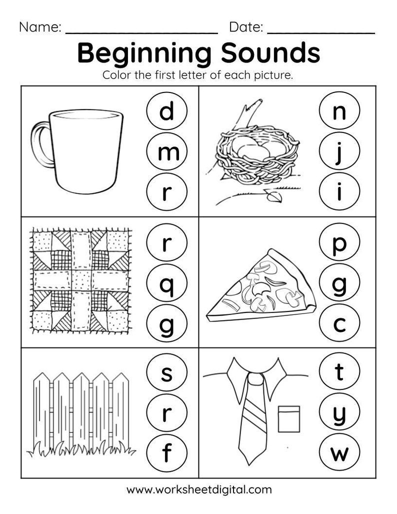 Beginning Sounds Printable Worksheets: Kindergarten Homework (digital ...