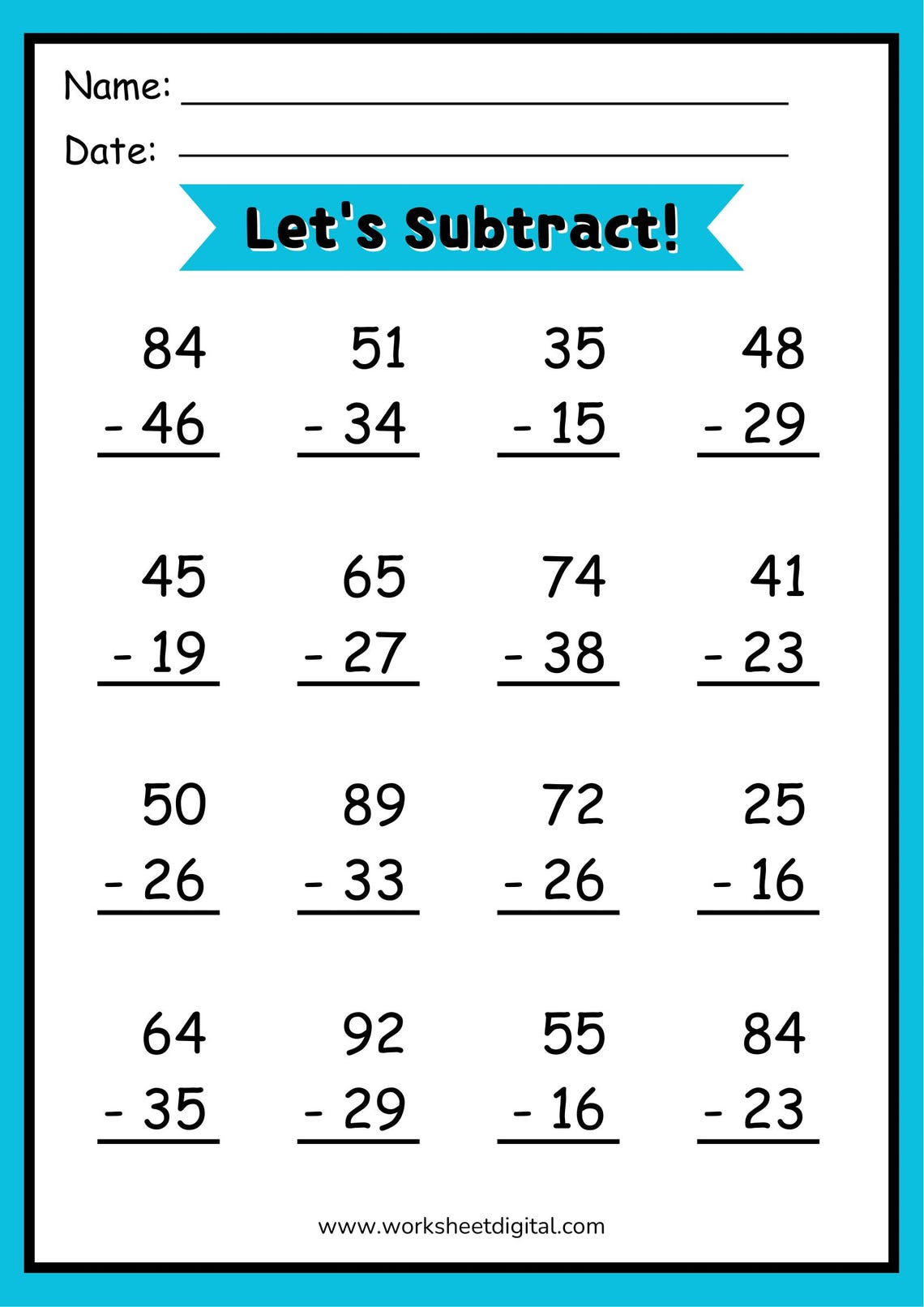 Double Digit Subtraction Worksheet: Regrouping Practice (PDF) - Etsy