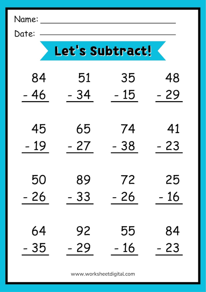 Double Digit Subtraction Worksheet: Regrouping Practice (PDF) - Etsy
