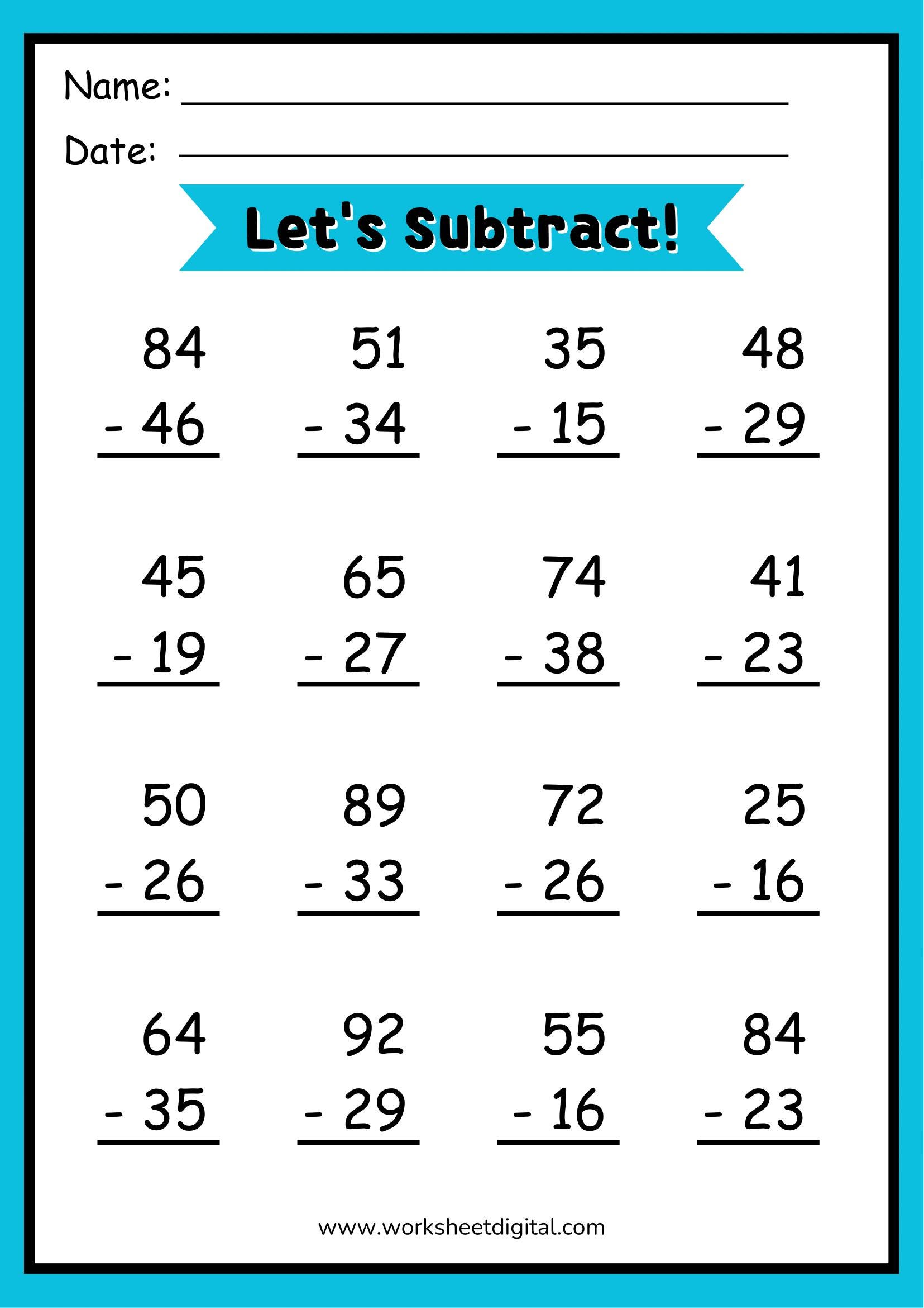 Double Digit Subtraction Worksheet: Regrouping Practice (PDF) - Etsy