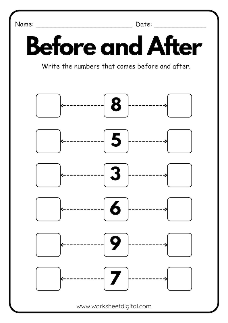 Printable Before and After Worksheet , Grade 1 & 2, Homeschool ...