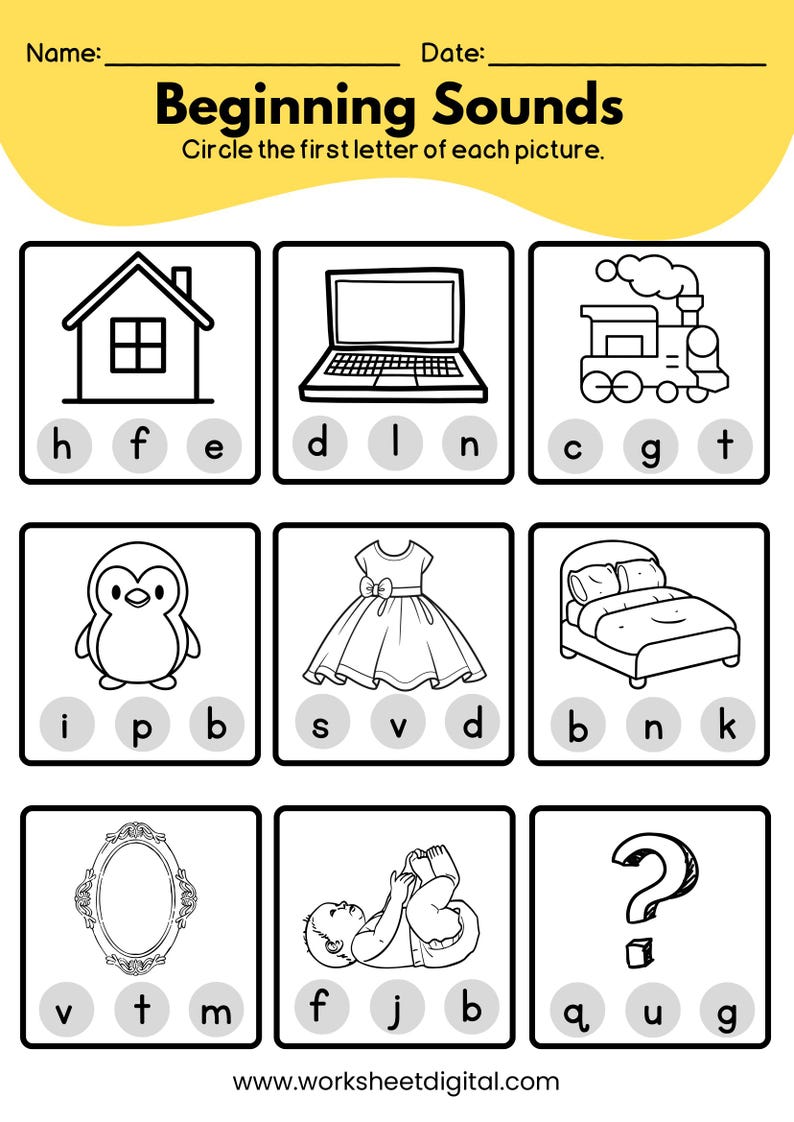 Beginning Sounds Worksheet: 36 Pictures, Kindergarten Printable ...