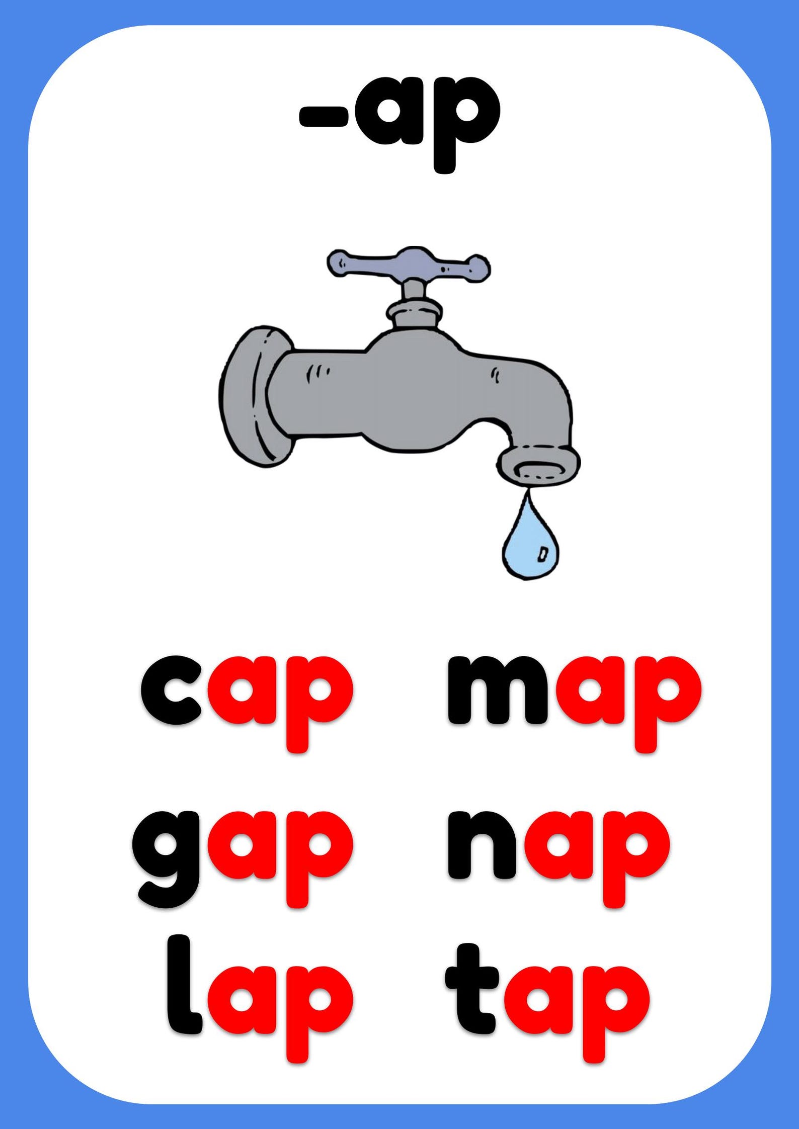 CVC Words Family Poster, Short Vowels Learn Phonics for Kindergarten ...