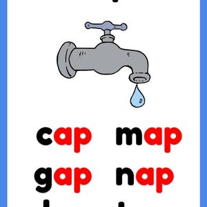 CVC Words Family Poster, Short Vowels Learn Phonics for Kindergarten ...