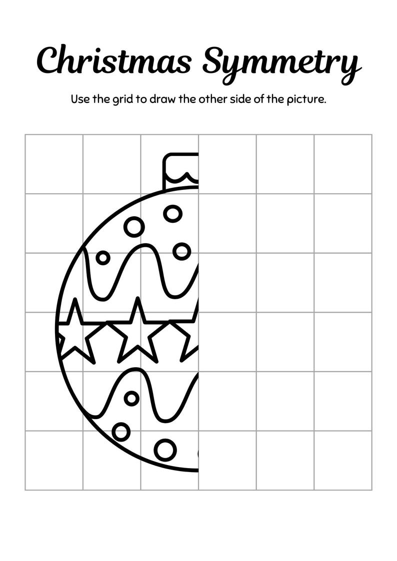 Christmas Symmetry Activity: Kids Coloring Pages (PDF Printable) - Etsy
