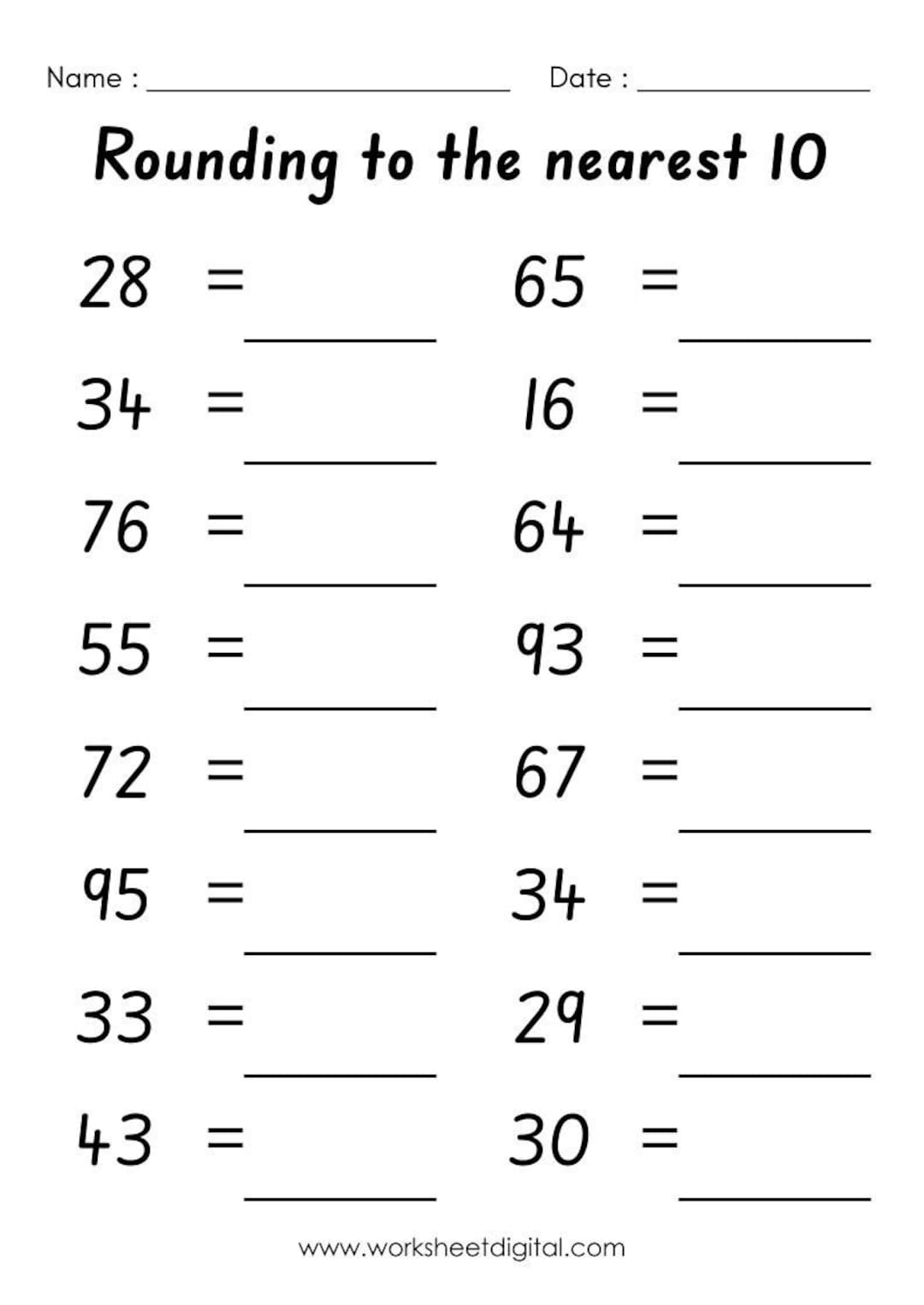 Rounding to Nearest 10 Worksheets: Grade 3-4 Math (digital Download) - Etsy