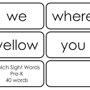 Printable Dolch Pre-kindergarten Sight Words Flashcards 40 Cards, Child ...
