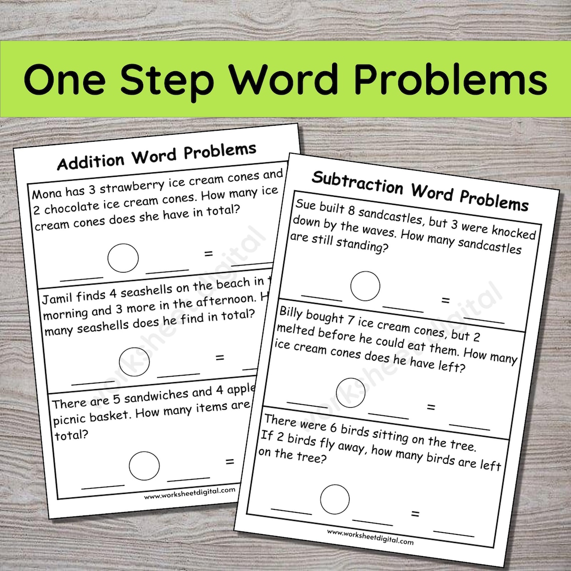 1st-2nd Grade Math Word Problems Worksheet (PDF) - Etsy
