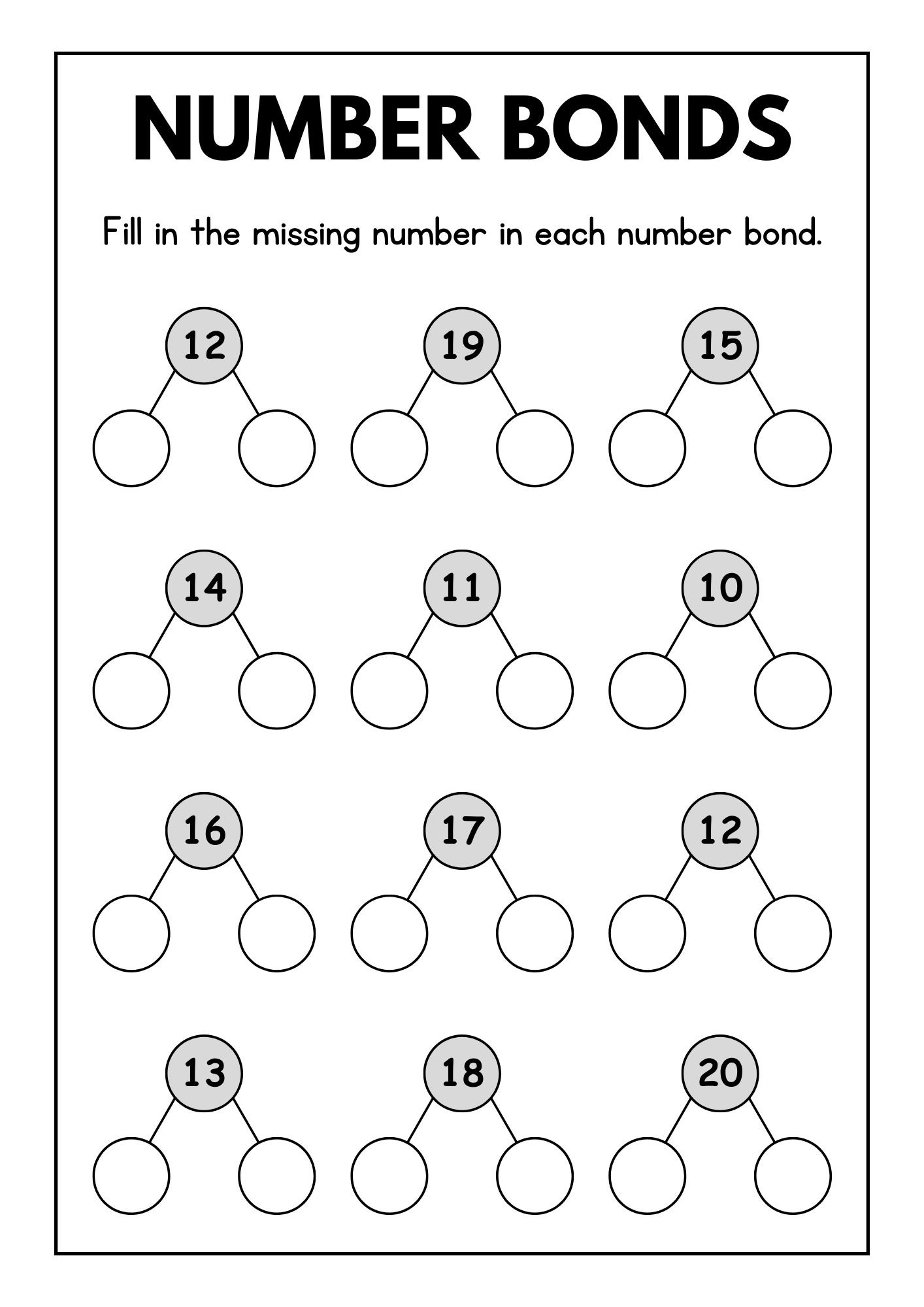 Number Bonds to 20, Teaching Number Bonds to 20, Printable Number Bonds ...