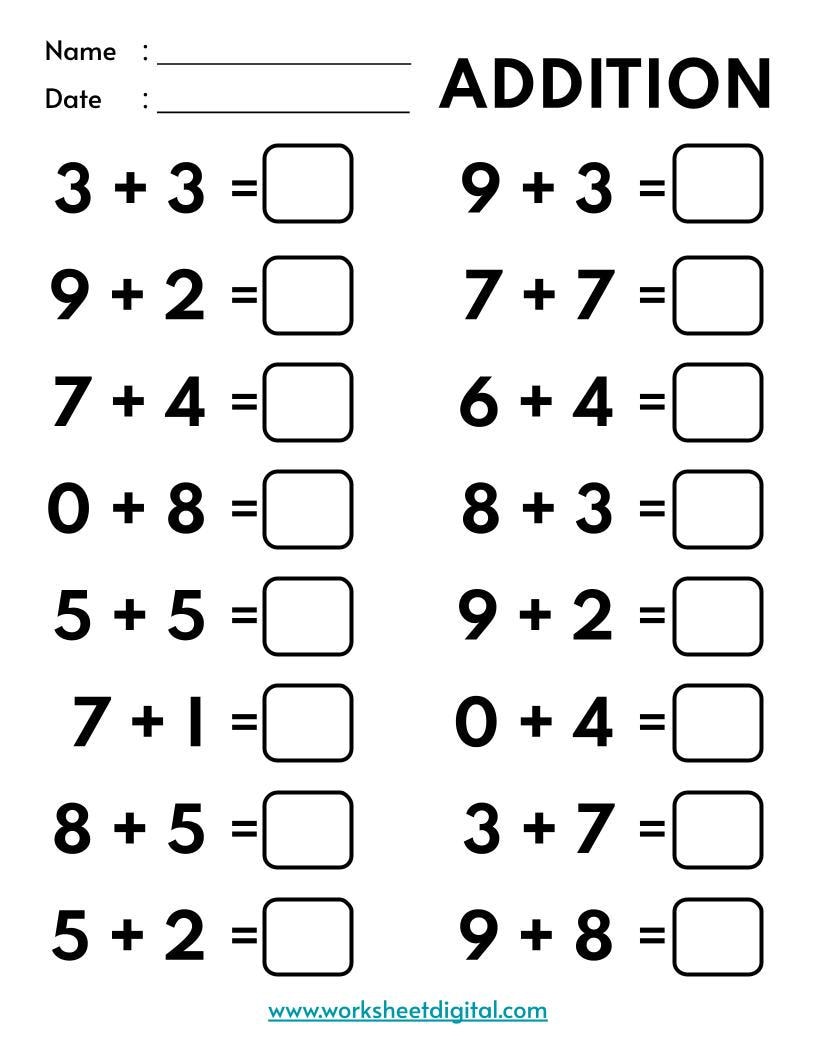 Single Digit Addition Worksheet: Grade 1-2 Practice (PDF) - Etsy