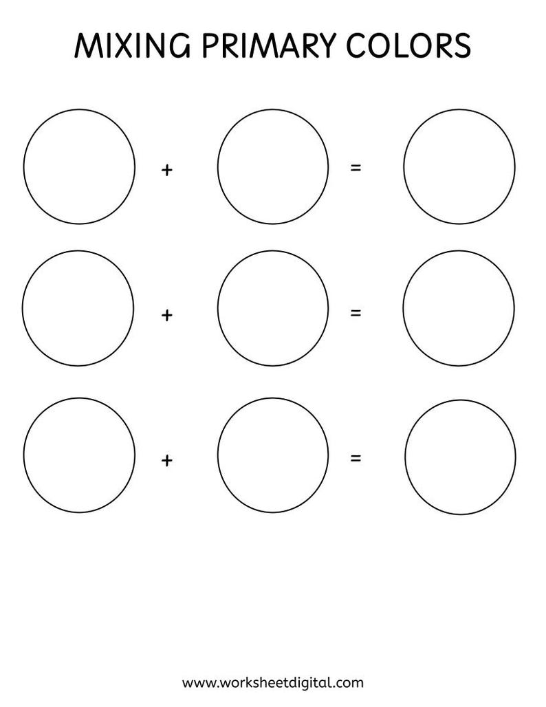 Mixing Colors Worksheet, Primary Color Mixing Worksheet, Digital ...