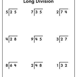 3rd Grade Long Division Worksheets: Math Problems (PDF) - Etsy