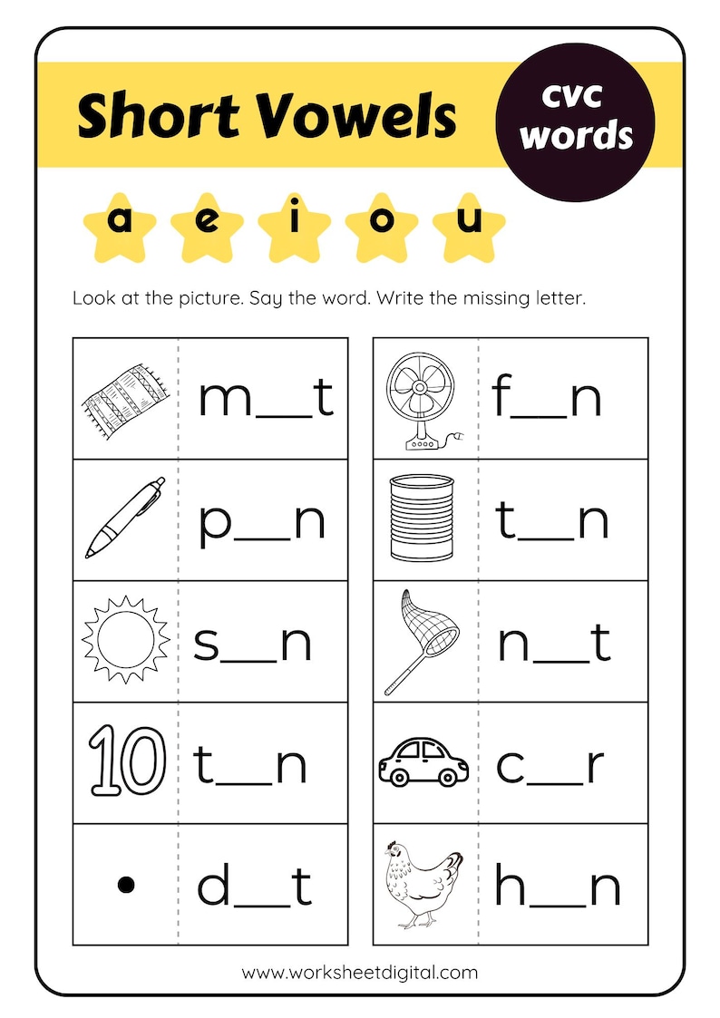 CVC Words Worksheet: Short Vowels Reading Activity (PDF) - Etsy