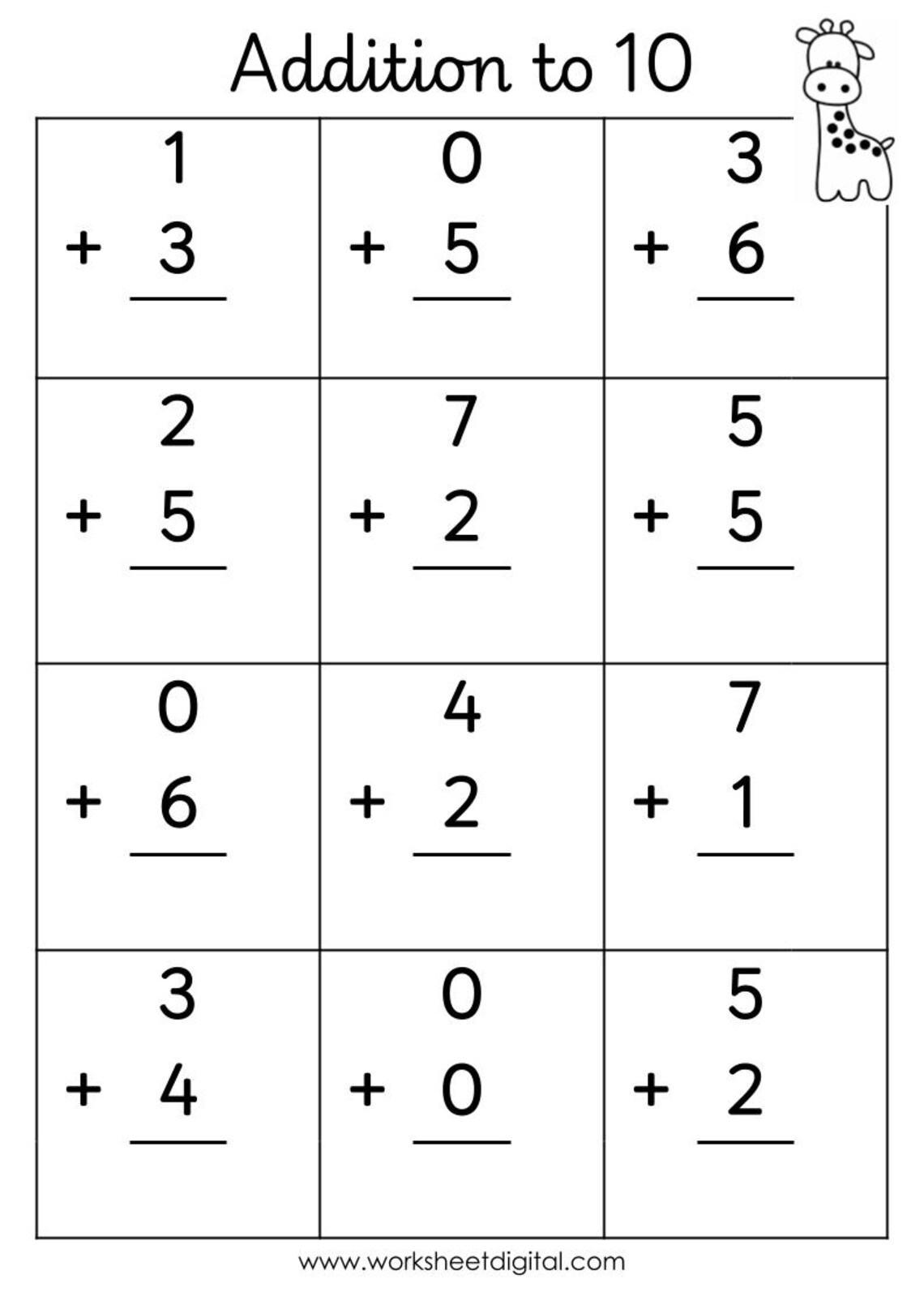 Addition to 10 Sums, Addition to 10 With Numbers 0-9, Preschool-2nd ...