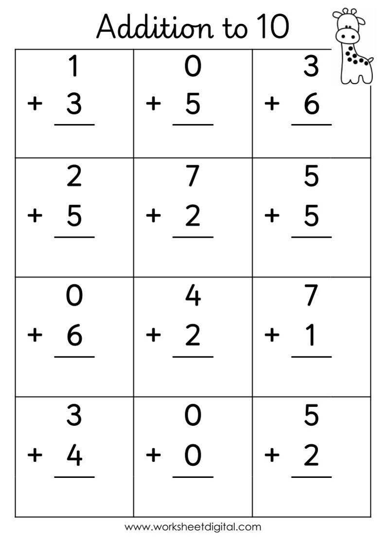Addition to 10 Worksheets: Single Digit Math (PDF Download) - Etsy