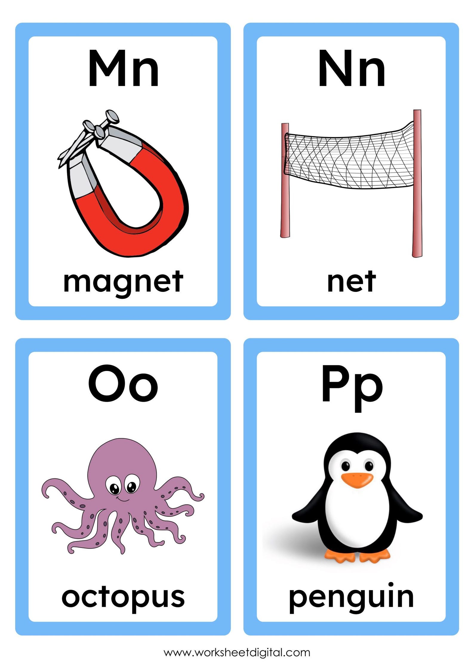 26 Printable Alphabet Flash Cards, ABC Printable Picture Flashcards for ...