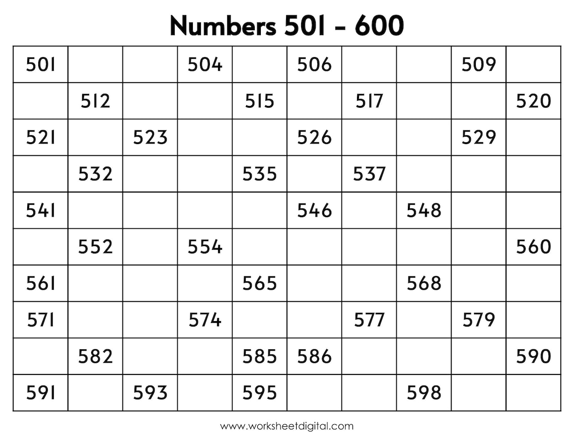 Missing Numbers Chart 1-1000: Homeschool Printable (digital Download ...