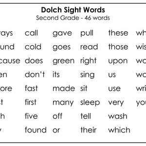 Dolch Second Grade Sight Words Flashcards 46 Cards, Child-friendly ...