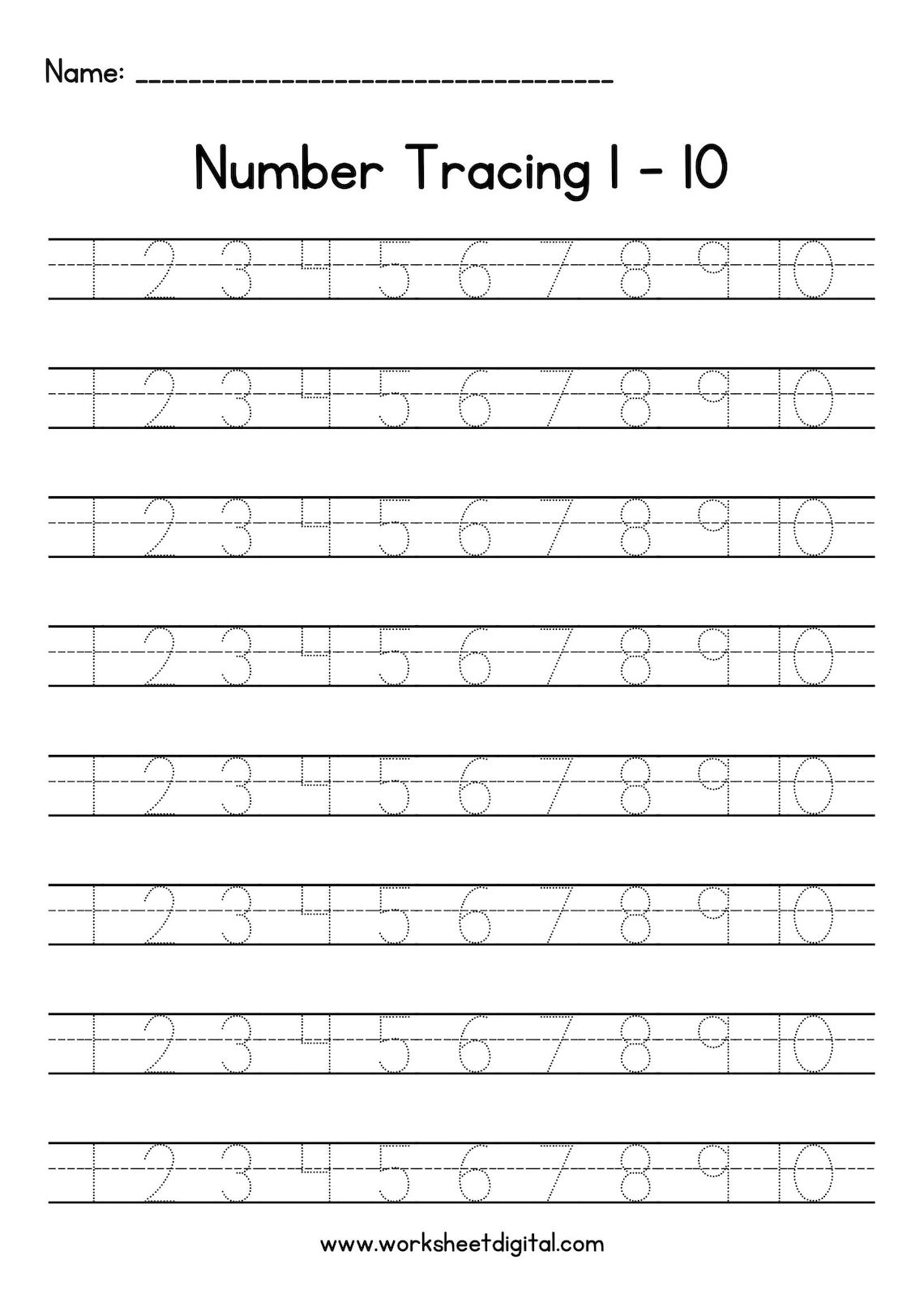 Number Tracing Worksheet 1-10: Preschool Kindergarten (PDF) - Etsy