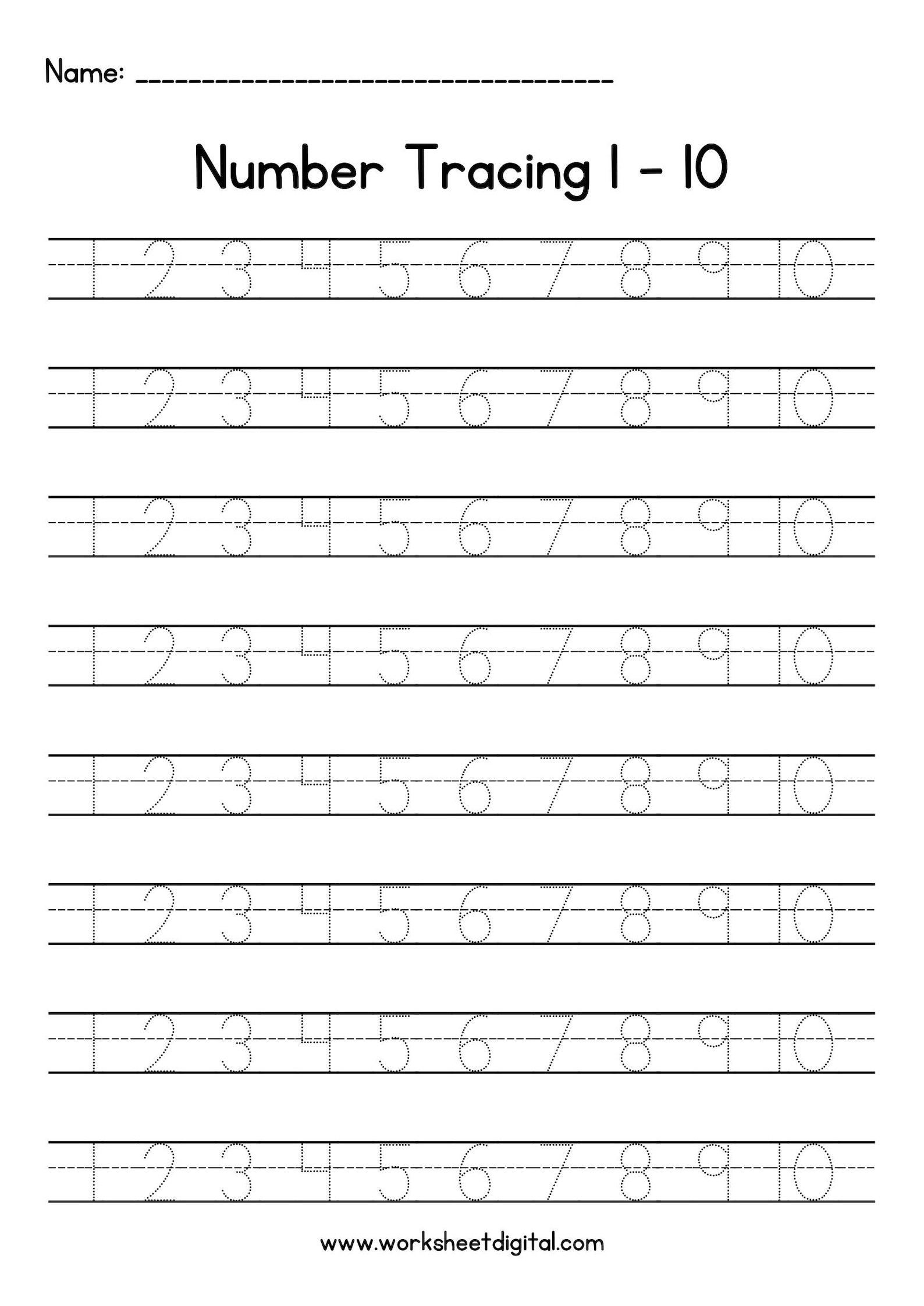 Number Tracing Worksheet 1-10: Preschool Kindergarten (PDF) - Etsy