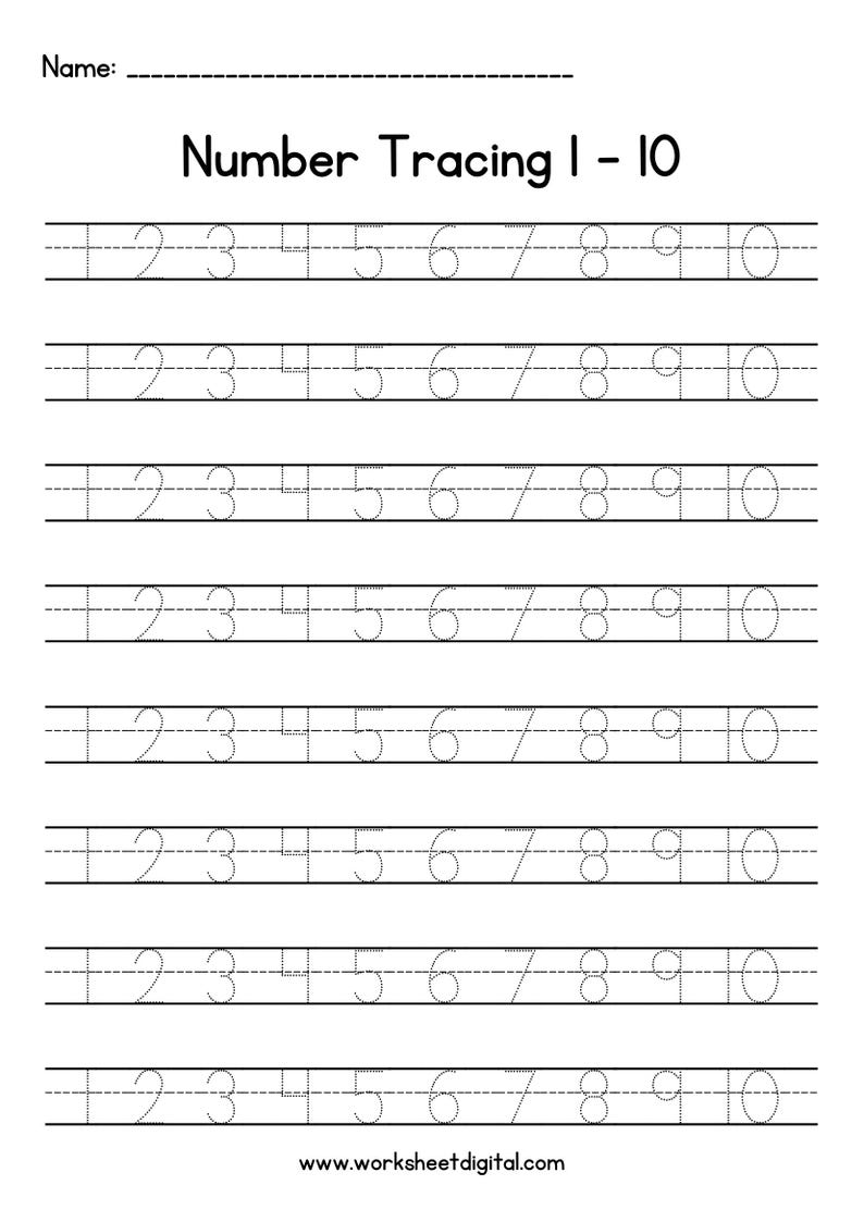 Number Tracing Worksheet 1-10: Preschool Kindergarten (PDF) - Etsy