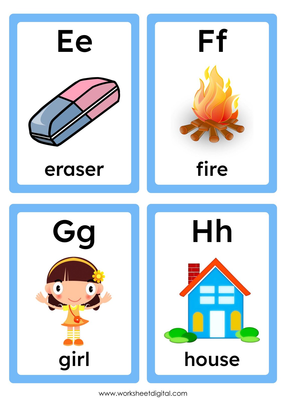 26 Printable Alphabet Flash Cards, ABC Printable Picture Flashcards for ...