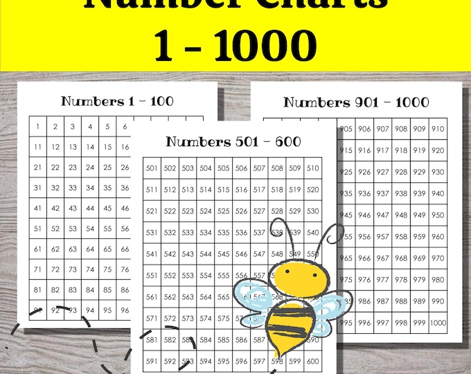 Number Charts 1 - 1000, Counting to 1000, Printable Black & White ...