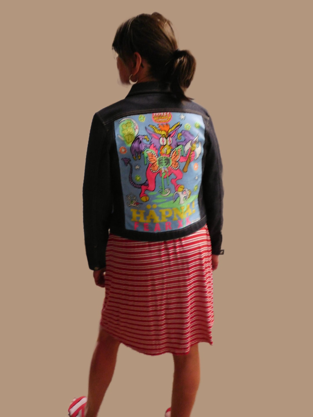 Ensor Inspired Goth, Painted Punk Jacket With Demon Holding Axe, Brain ...
