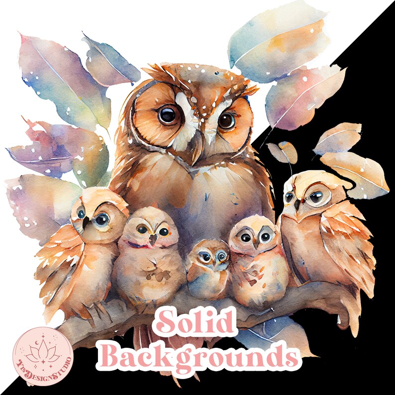 Mama Owl With Babies Png Watercolor Clip Art Waterslide - Etsy
