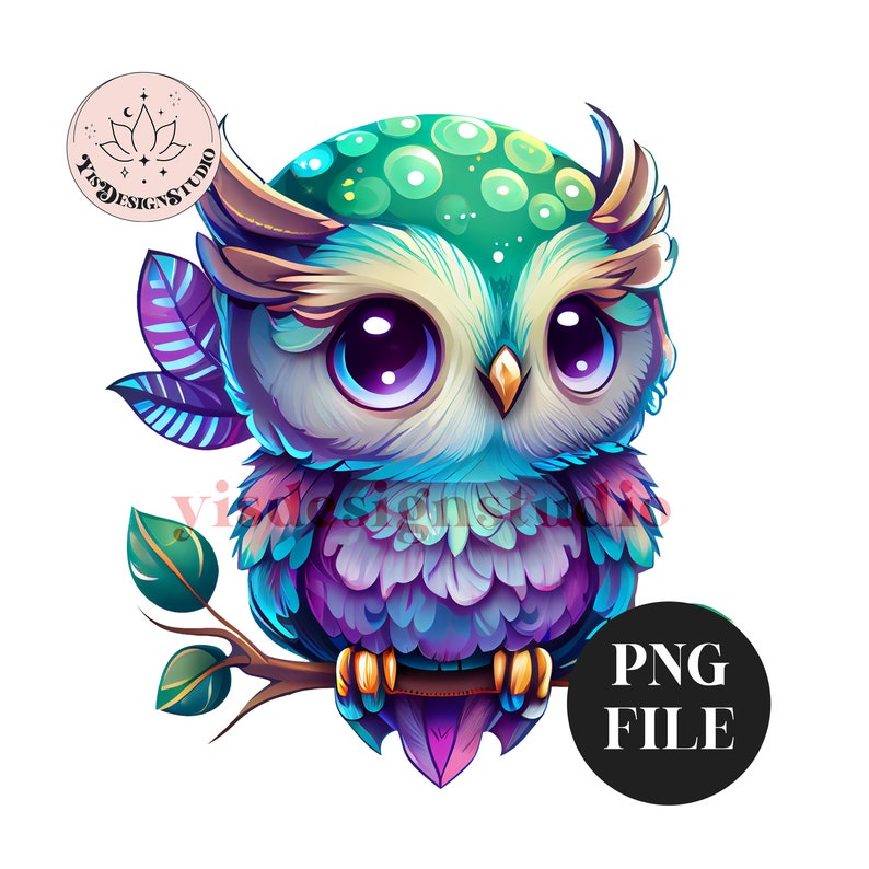 Owl Watercolor Png Teal Owl Clipart Vibrant Owl Owl - Etsy