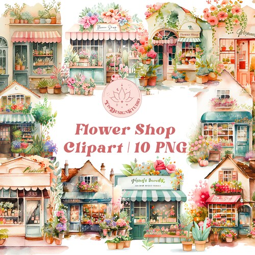 Flower Shop Clipart Floral Shop Png. Digital Watercolor. - Etsy
