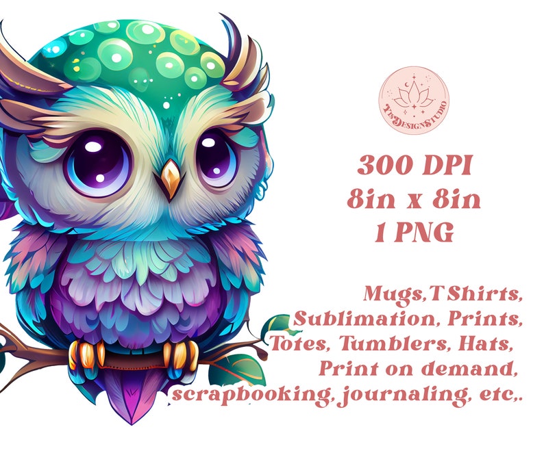 Owl Watercolor Png Teal Owl Clipart Vibrant Owl Owl - Etsy