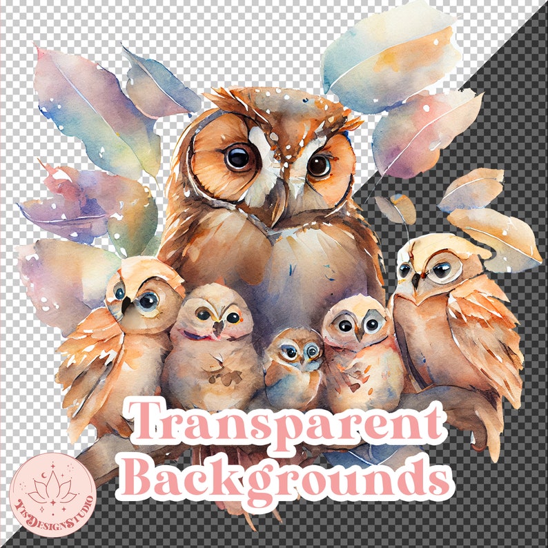 Mama Owl With Babies Png Watercolor Clip Art Waterslide - Etsy