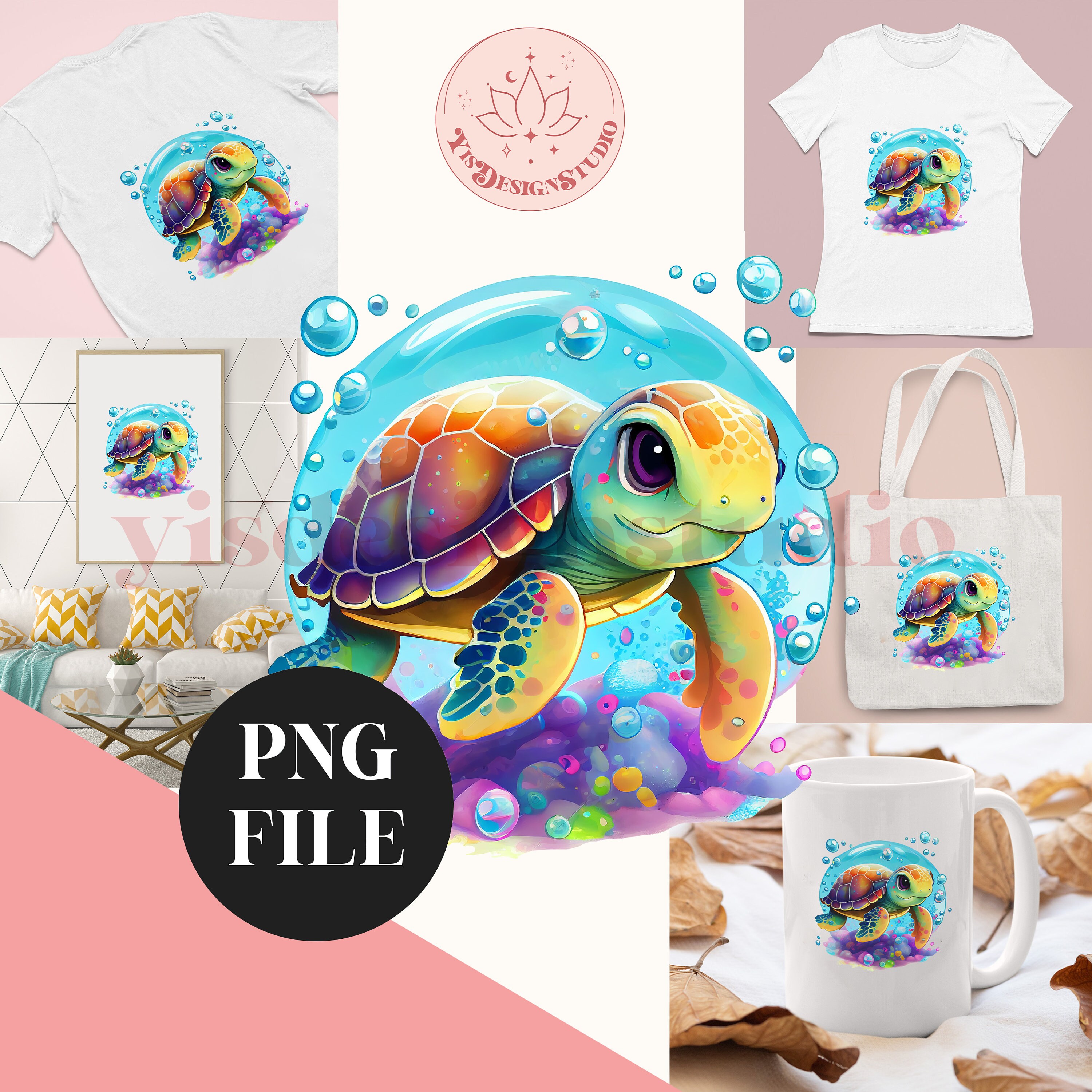 Cartoon Sea Turtle PNG Clipart: Chibi Nursery Design (digital Download ...