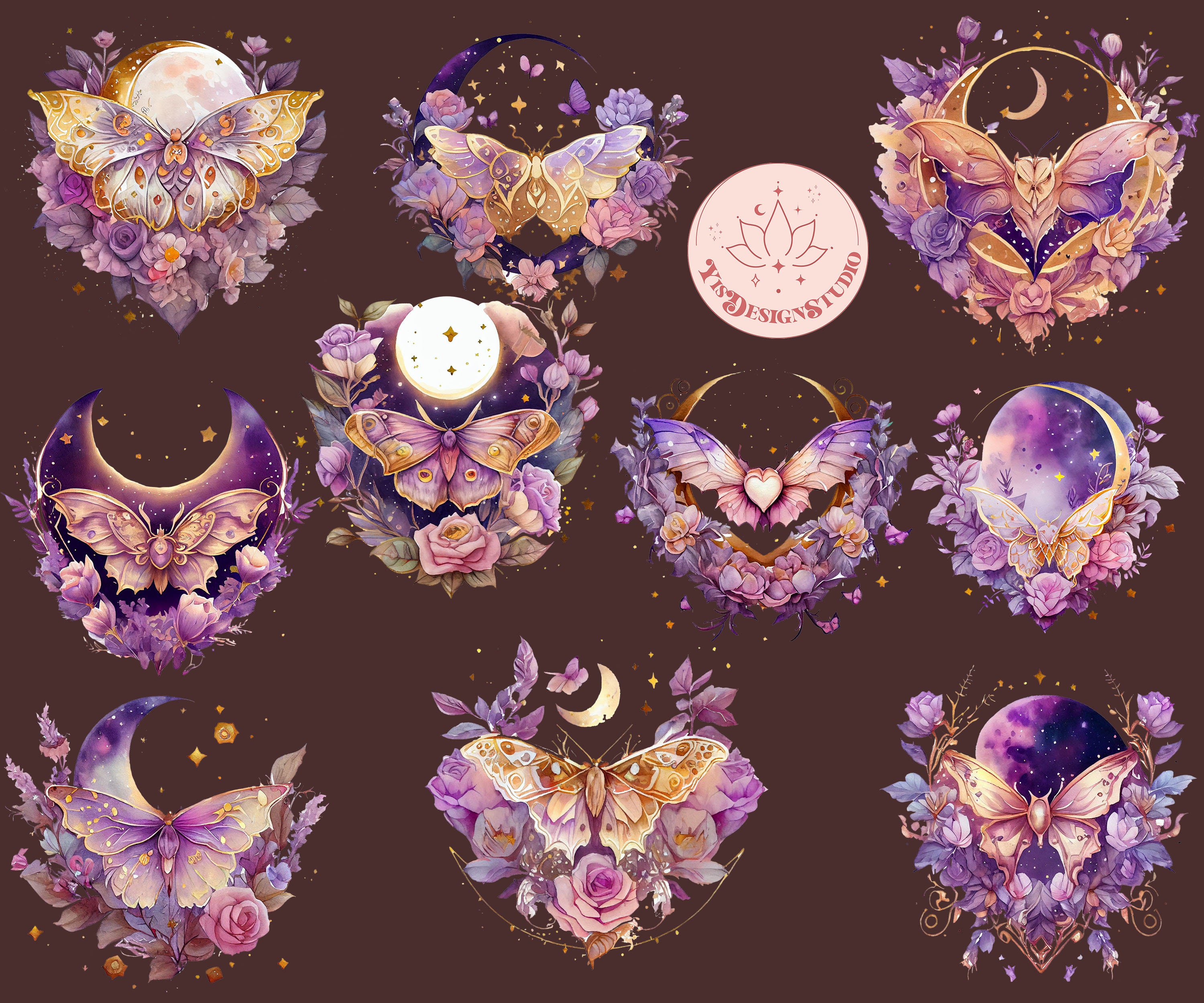 Mystical Moth Clipart PNG Celestial Witchy Clip Art - Etsy