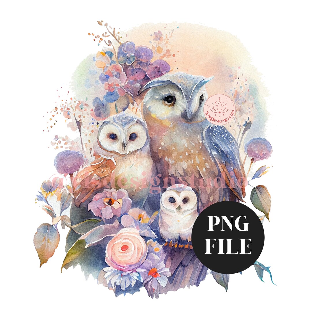 Owl With Babies PNG, Watercolor Clip Art, Waterslide, Clipart ...