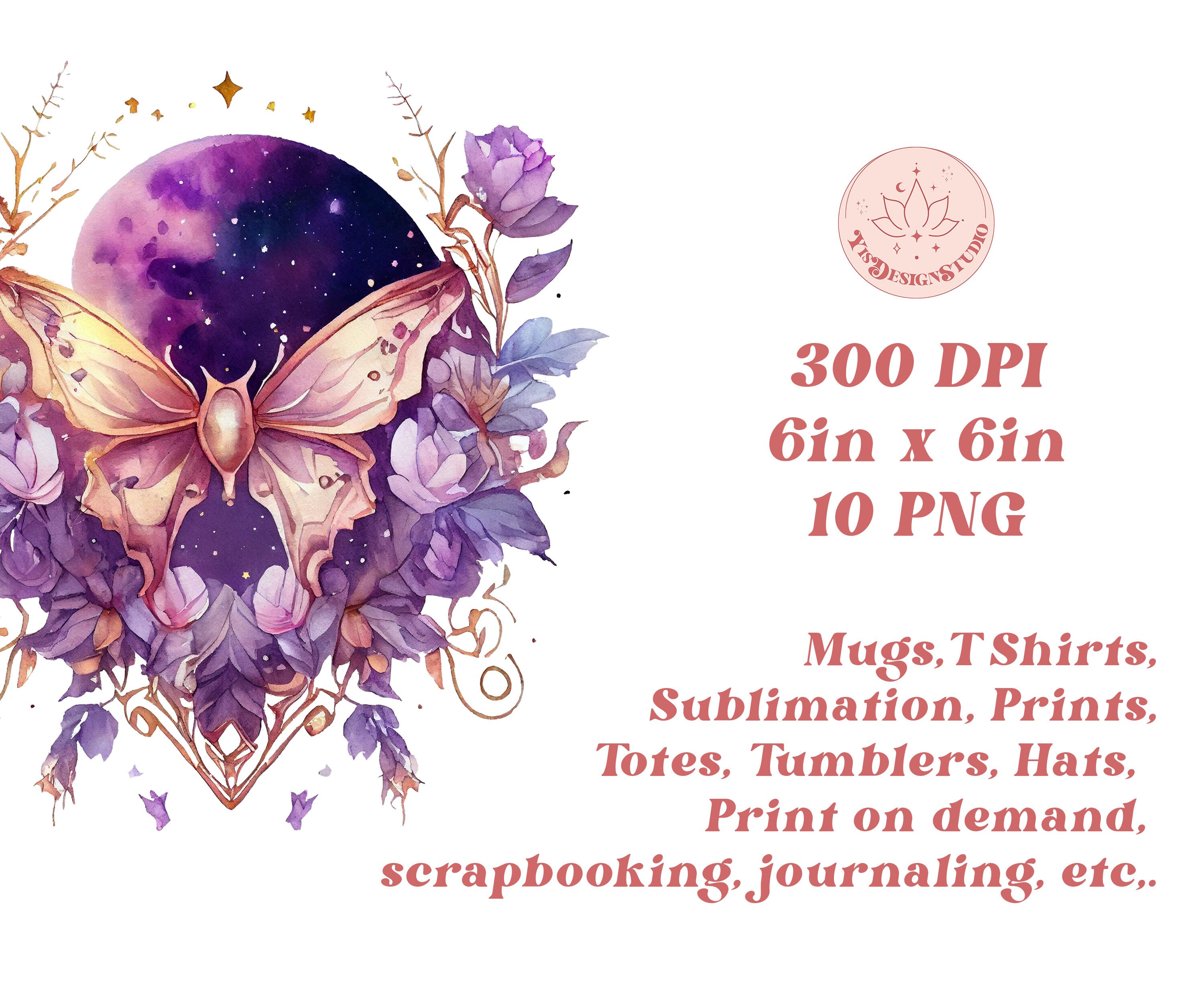 Mystical Moth Clipart PNG Celestial Witchy Clip Art - Etsy
