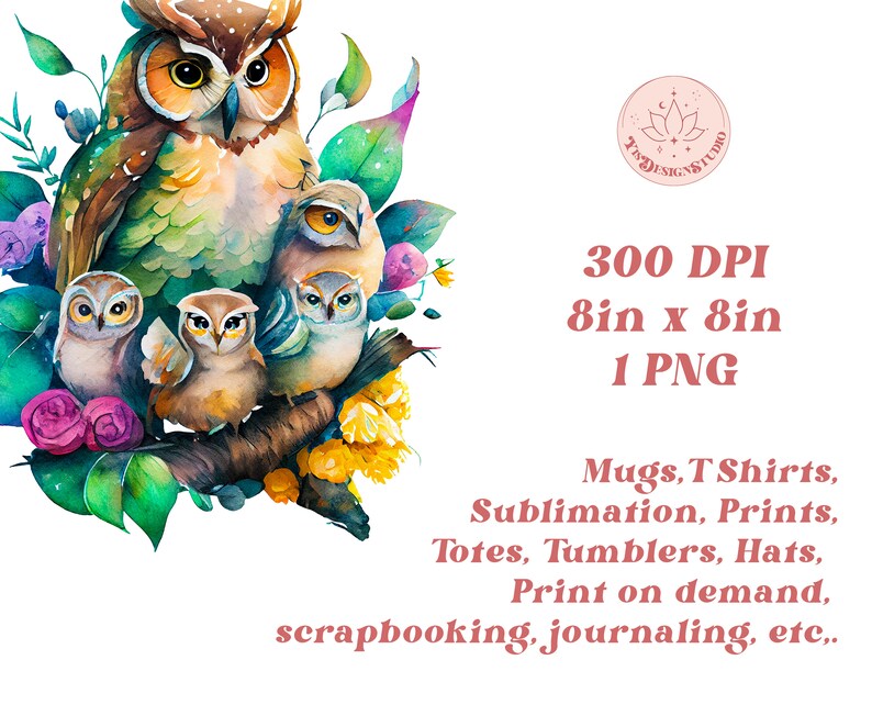 Mama Owl With Babies Png Watercolor Clip Art Waterslide - Etsy