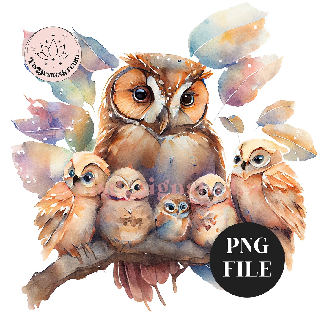 Mama Owl With Babies Png, Watercolor Clip Art, Waterslide, Clipart ...