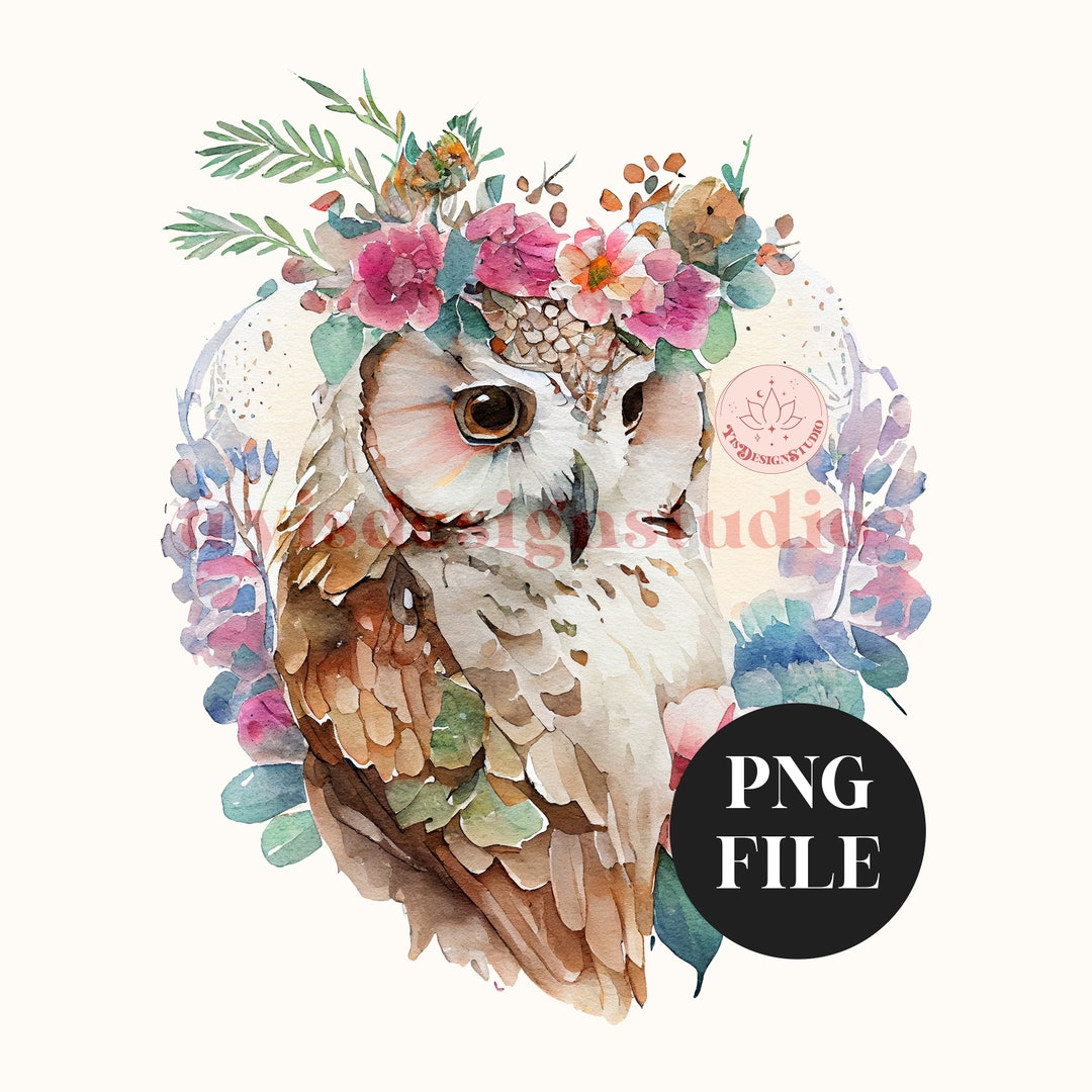 Owl Watercolor Png, Owl Clipart, Wreath Waterslide, Floral Sublimation ...