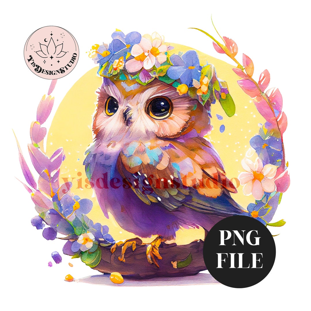 Owl Watercolor Png, Owl Clipart, Owl Wreath, Spring Owl Sublimation ...