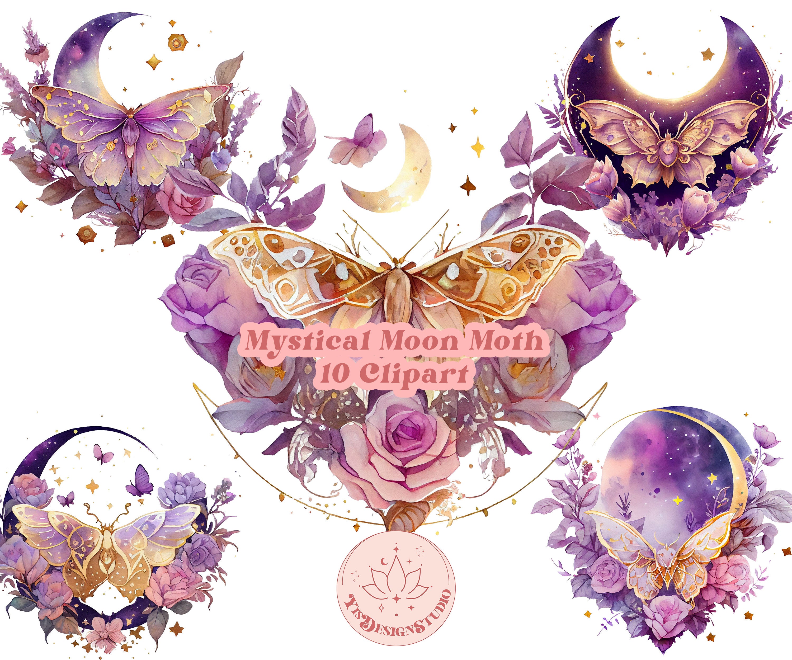 Mystical Moth Clipart PNG Celestial Witchy Clip Art - Etsy
