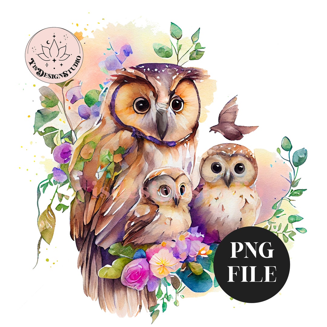 Mama Owl Watercolor Png, Owl Babies Clipart, Waterslide, Owl ...