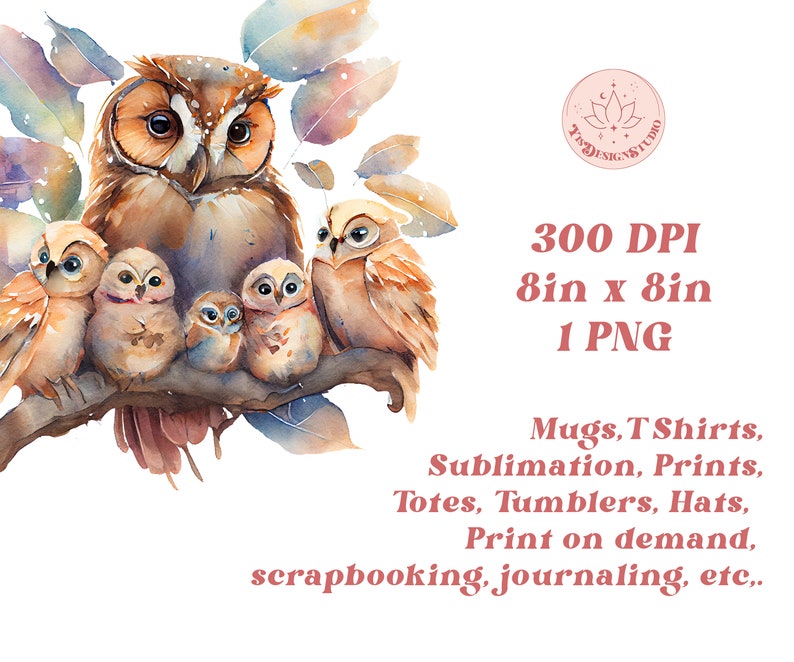 Mama Owl With Babies Png Watercolor Clip Art Waterslide - Etsy
