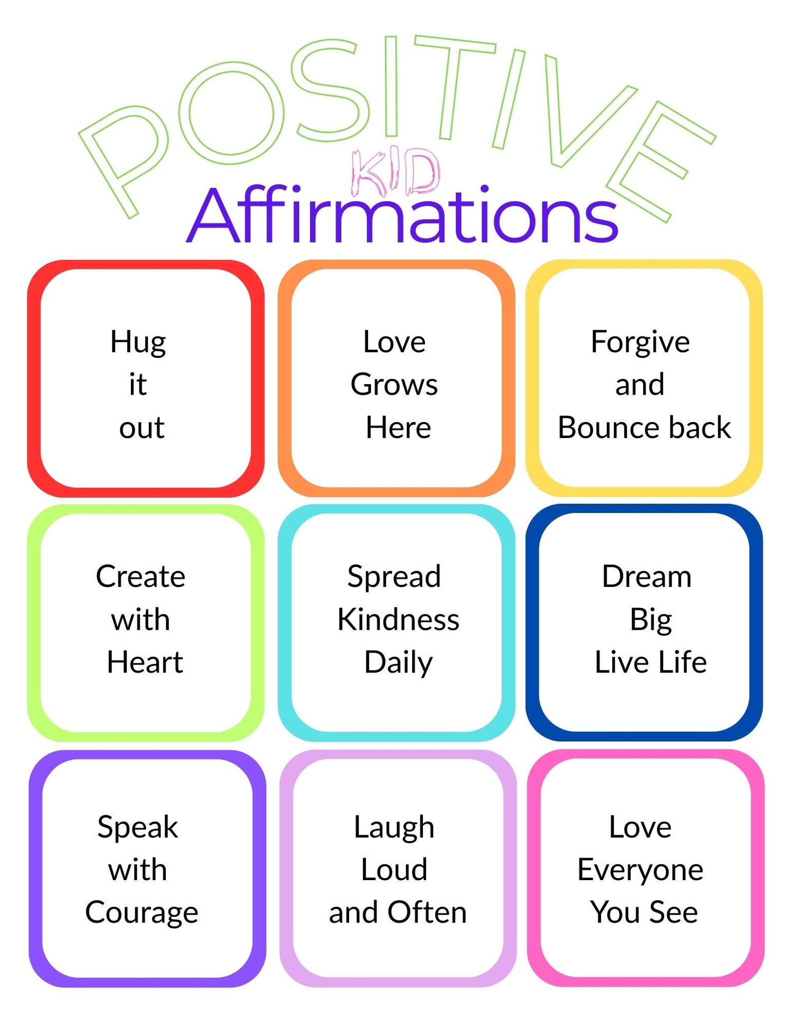 9 Printable Positive Affirmation Cards for Kids | Instant Download ...