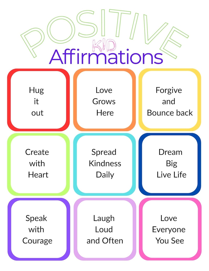 9 Printable Positive Affirmation Cards for Kids | Instant Download ...