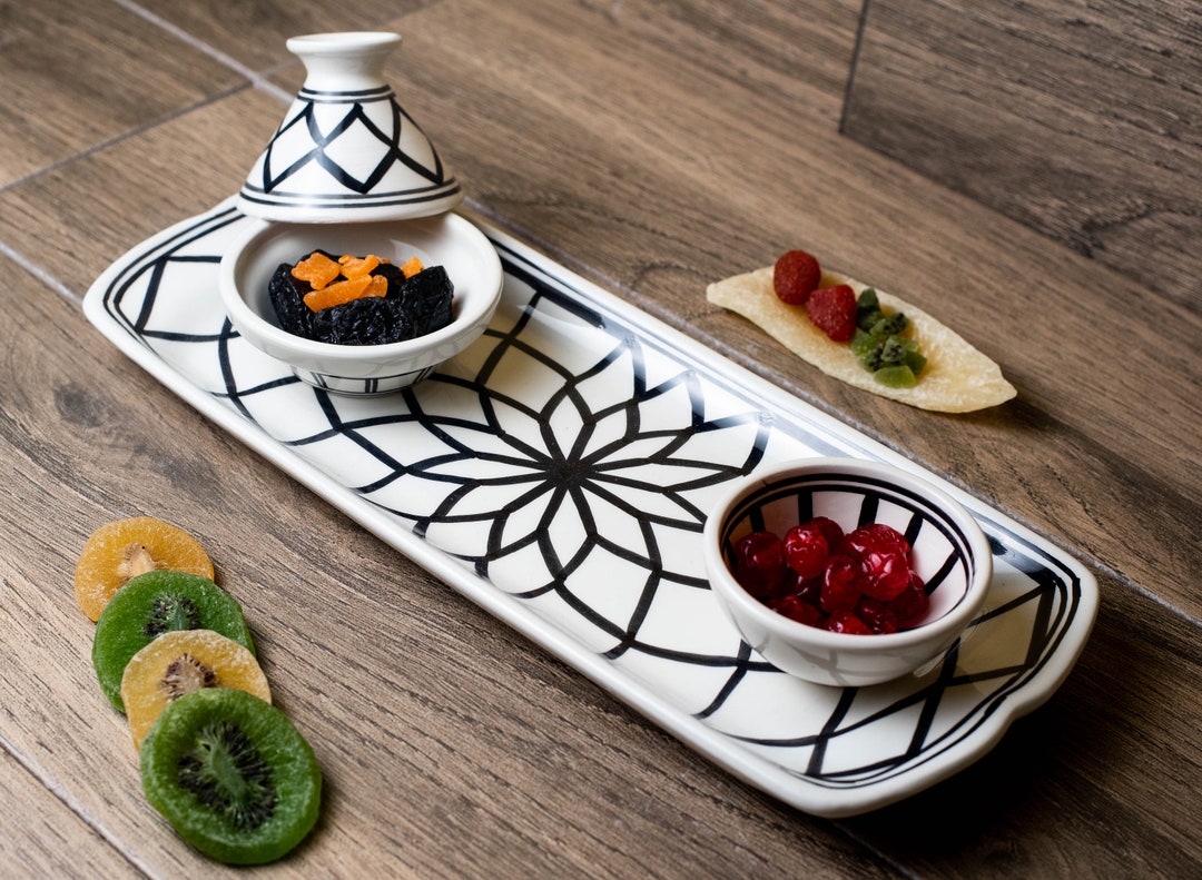 Apéritif Snack Chip and Dip Tapas Serving Set, Ceramic Serving Platter, Bowls, Handmade ...