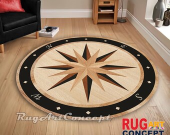 Ancient Compass Rose Printed Round Non-slip Yacht Rug Ocean - Etsy