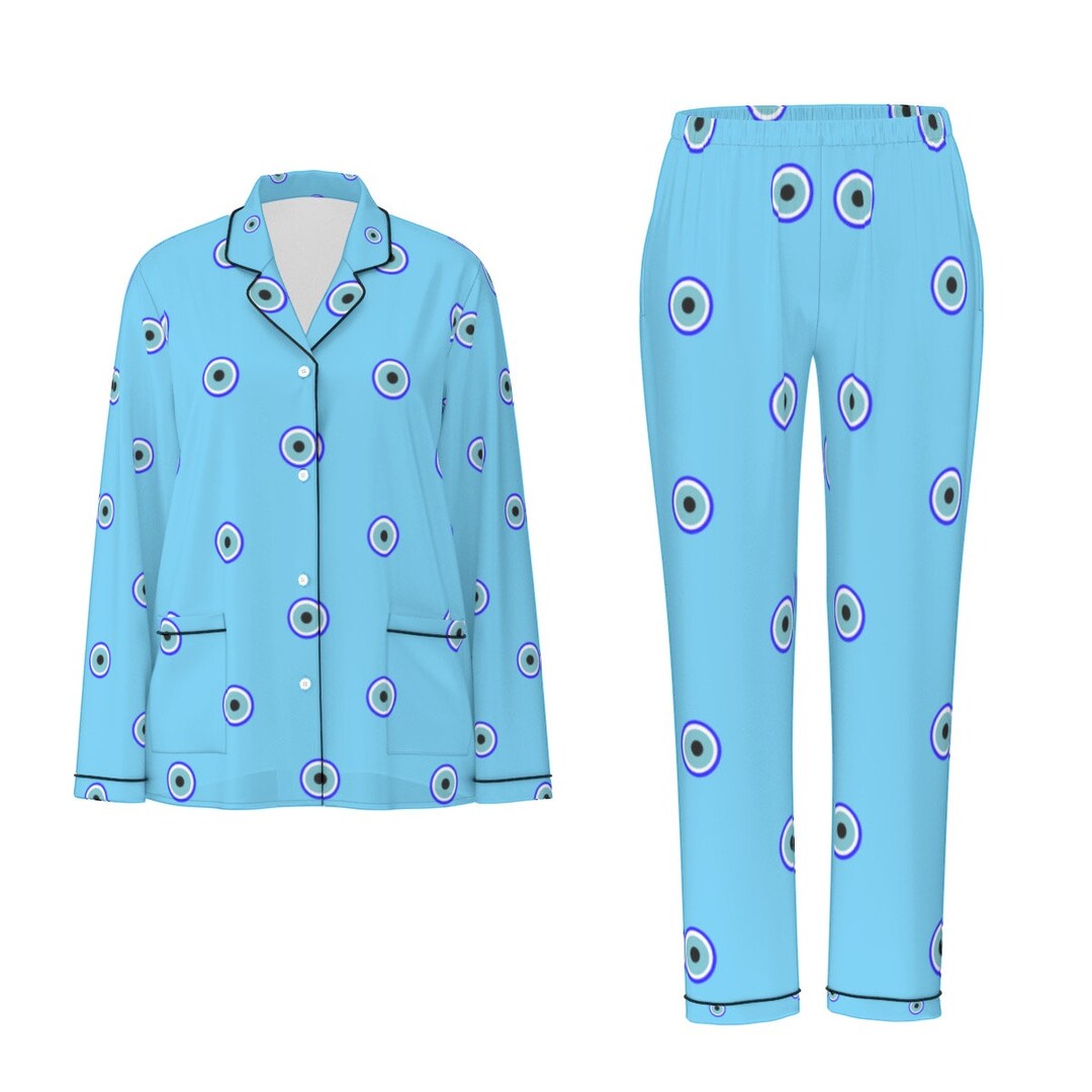 Women's Evil Eye Pajama Set With Blackcontrast Piping - Etsy